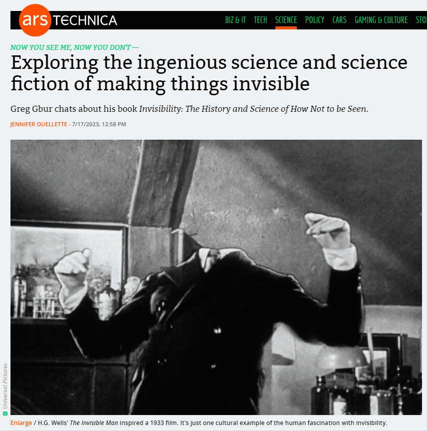 Interview about Invisibility at Ars Technica! | Skulls in the Stars